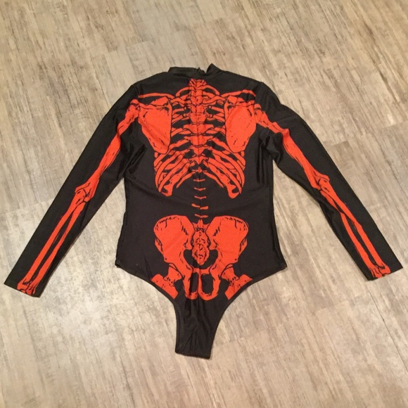 Tops | New Red Skeleton Long Sleeve Bodysuit | Poshmark